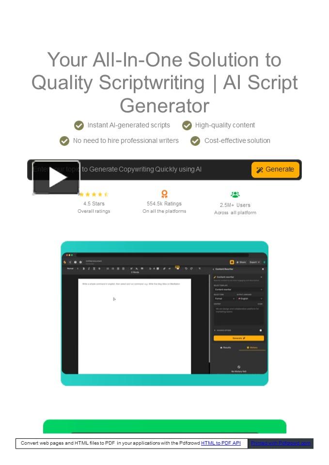 Revolutionizing Screenwriting: Exploring the AI Script Writer presentation | free to download