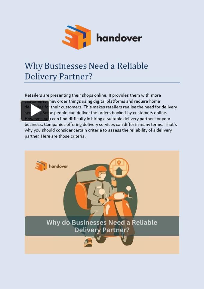 Why Businesses Need a Reliable Delivery Partner - handover presentation | free to download