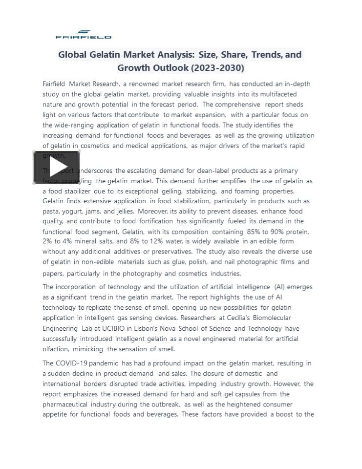 PPT – Global Gelatin Market Analysis: Size, Share, Trends, and Growth Outlook (2023-2030 ...