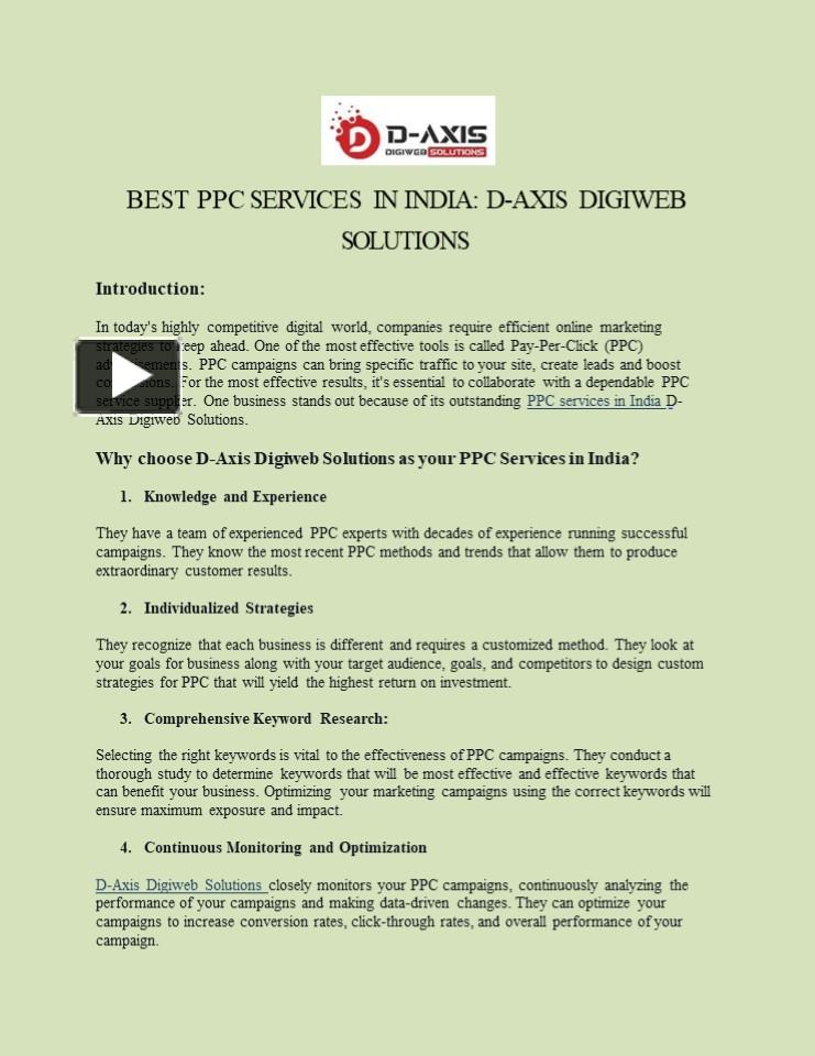 Best PPC Services in India: D-Axis Digiweb Solutions presentation | free to download