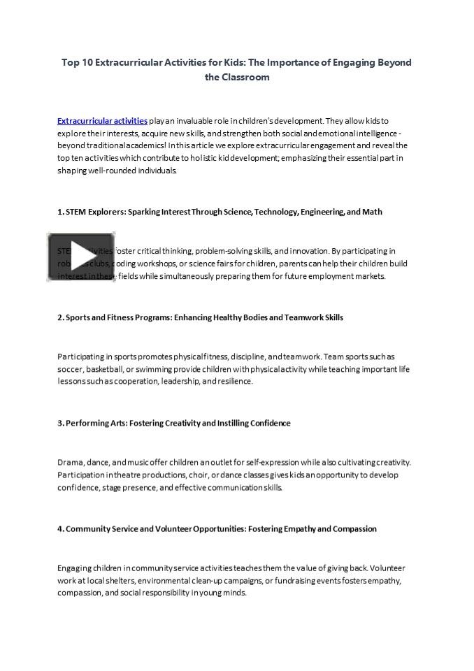 PPT – Top 10 Extracurricular Activities for Kids: PowerPoint ...