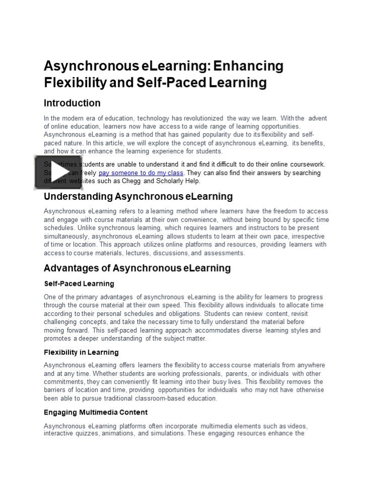 PPT – Asynchronous eLearning: Enhancing Flexibility and Self-Paced ...