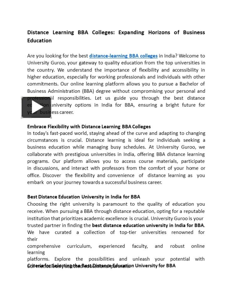 PPT – Distance Learning BBA Colleges: Expanding Horizons of Business Education PowerPoint ...