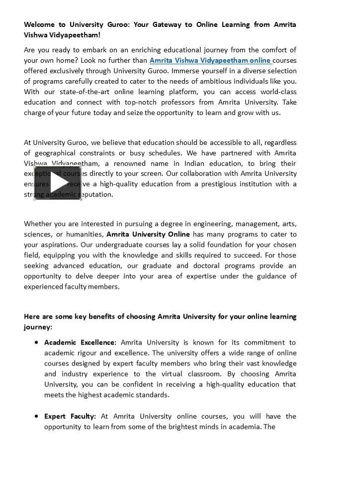 Welcome to University Guroo: Your Gateway to Online Learning from Amrita Vishwa Vidyapeetham ...