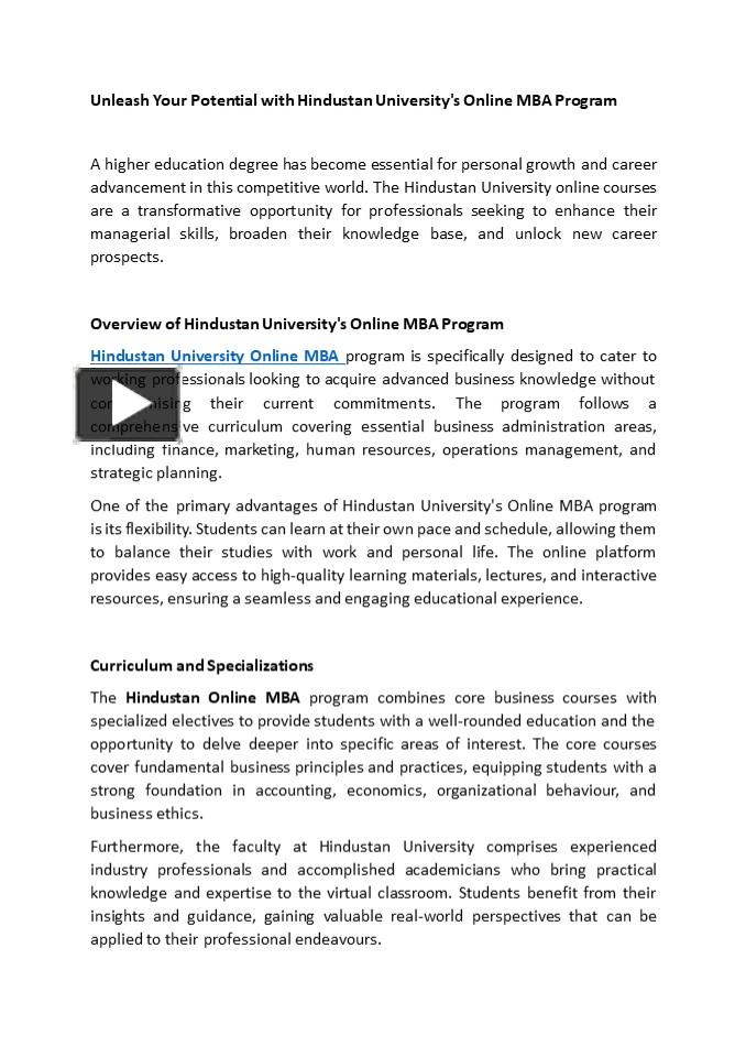 PPT – Unleash Your Potential with Hindustan University's Online MBA Program PowerPoint ...