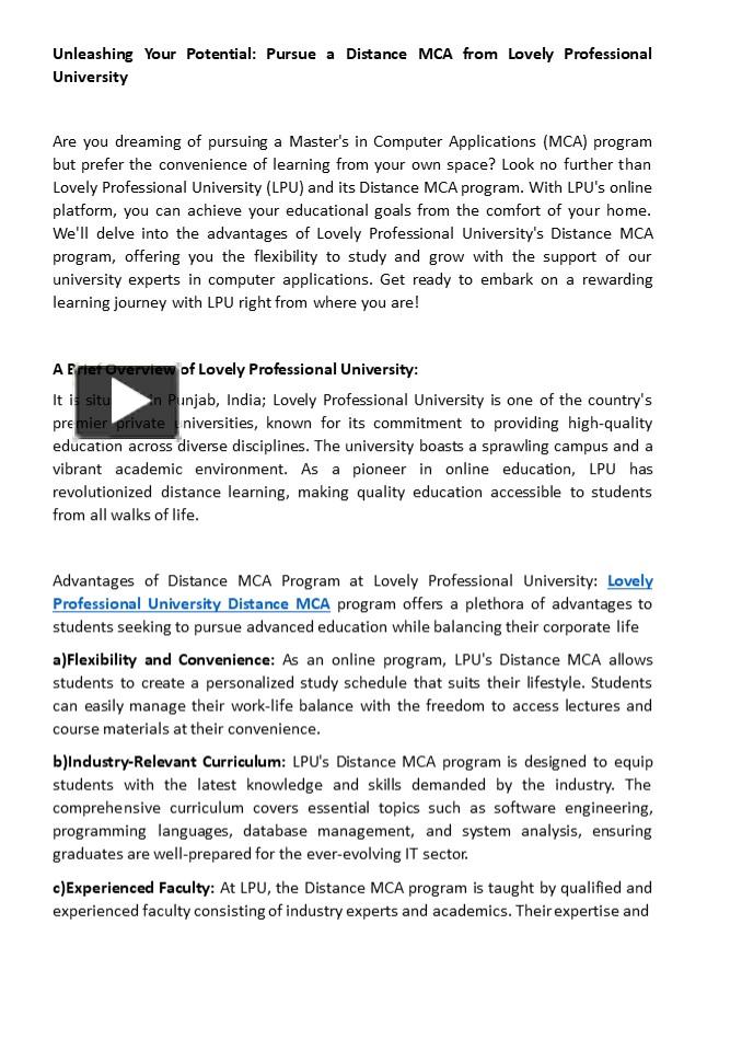 PPT – Unleashing Your Potential: Pursue a Distance MCA from Lovely Professional University ...