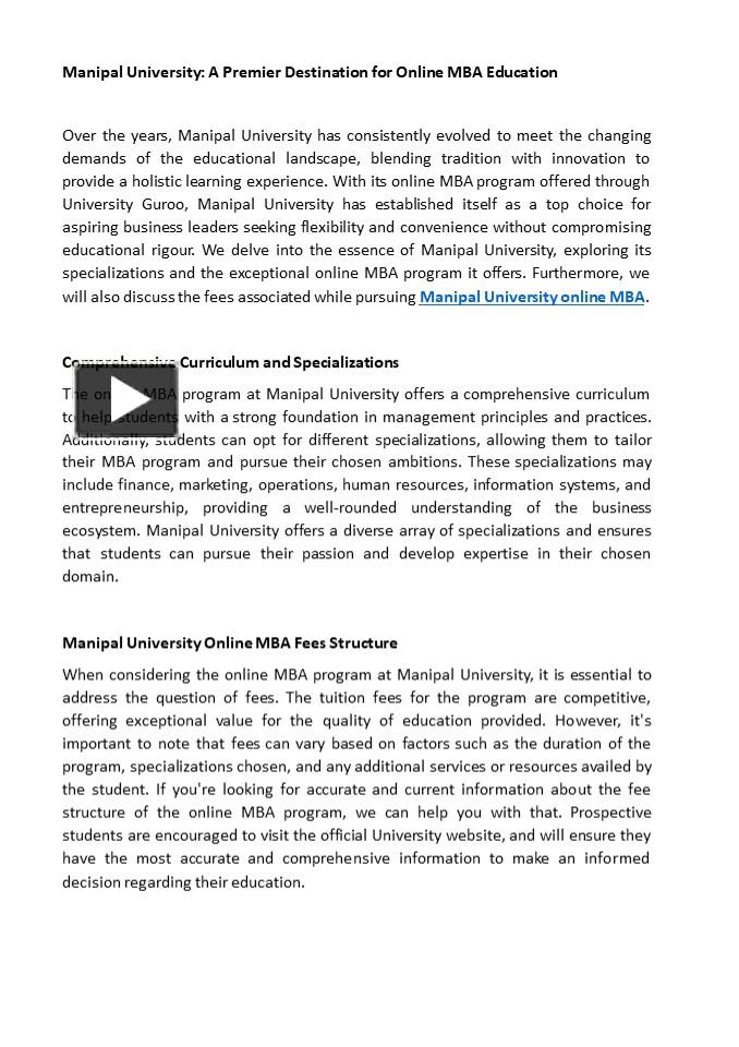 PPT – Manipal University: A Premier Destination for Online MBA Education PowerPoint presentation ...