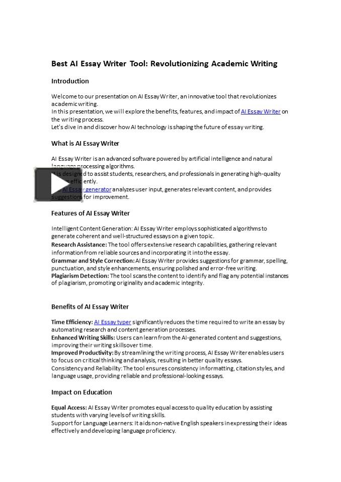 PPT – Best AI Essay Writer Tool: Revolutionizing Academic Writing ...