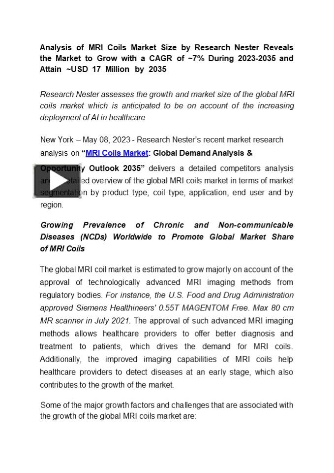 PPT – MRI Coils Market Size by Research Nester Reveals the Market to Grow with a CAGR of ~7% ...