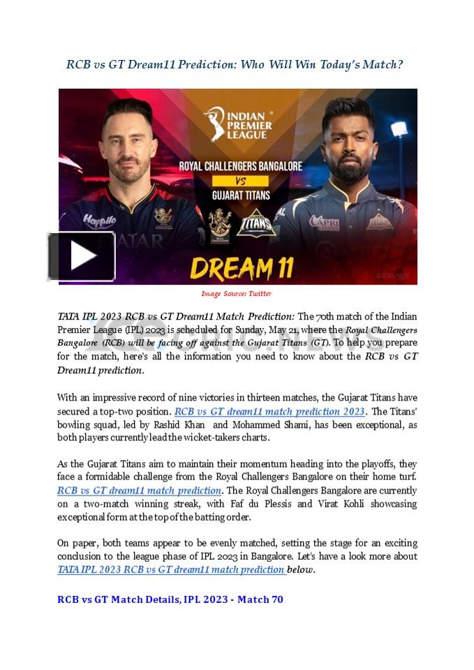 PPT – RCB vs GT Dream11 Match Prediction: Who Will Win Today’s Match? PowerPoint presentation ...