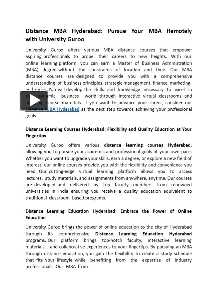PPT – Distance MBA Hyderabad: Pursue Your MBA Remotely with University Guroo PowerPoint ...