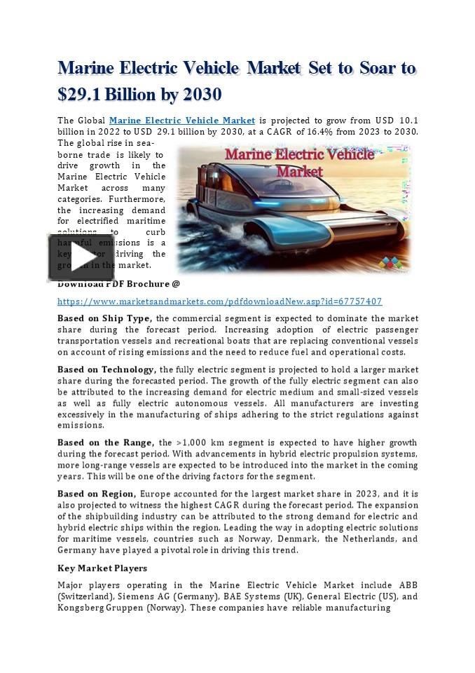 Marine Electric Vehicle Market worth $29.1 Billion by 2030 presentation | free to download