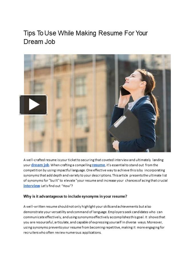 Tips To Use While Making Resume For Your Dream Job presentation | free ...