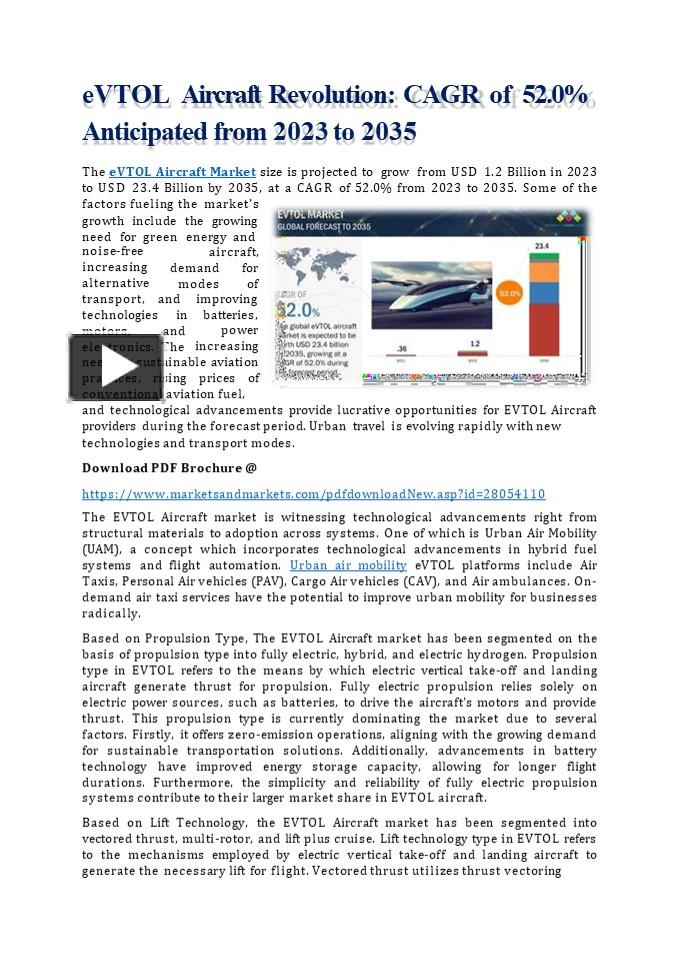PPT – eVTOL Aircraft Revolution: CAGR of 52.0% Anticipated from 2023 to 2035 PowerPoint ...