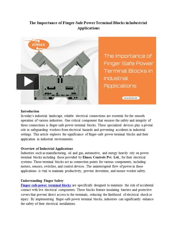 The Importance of Finger-Safe Power Terminal Blocks in Industrial Applications presentation ...