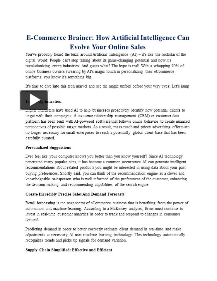 PPT – E-Commerce Brainer: How Artificial Intelligence Can Evolve Your Online Sales PowerPoint ...