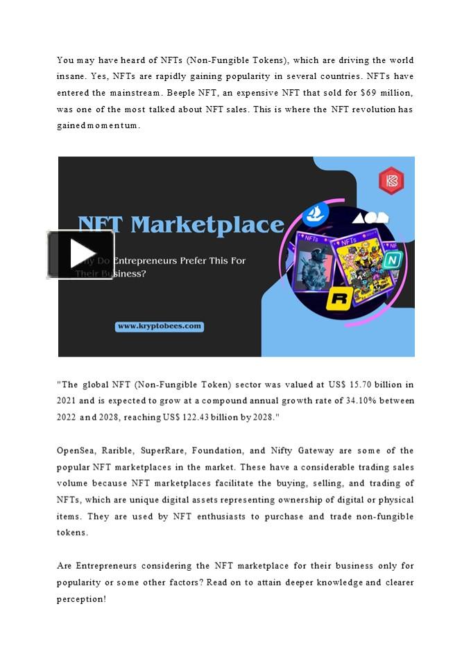 PPT – Why do entrepreneurs prefer the NFT marketplace for their business? PowerPoint ...