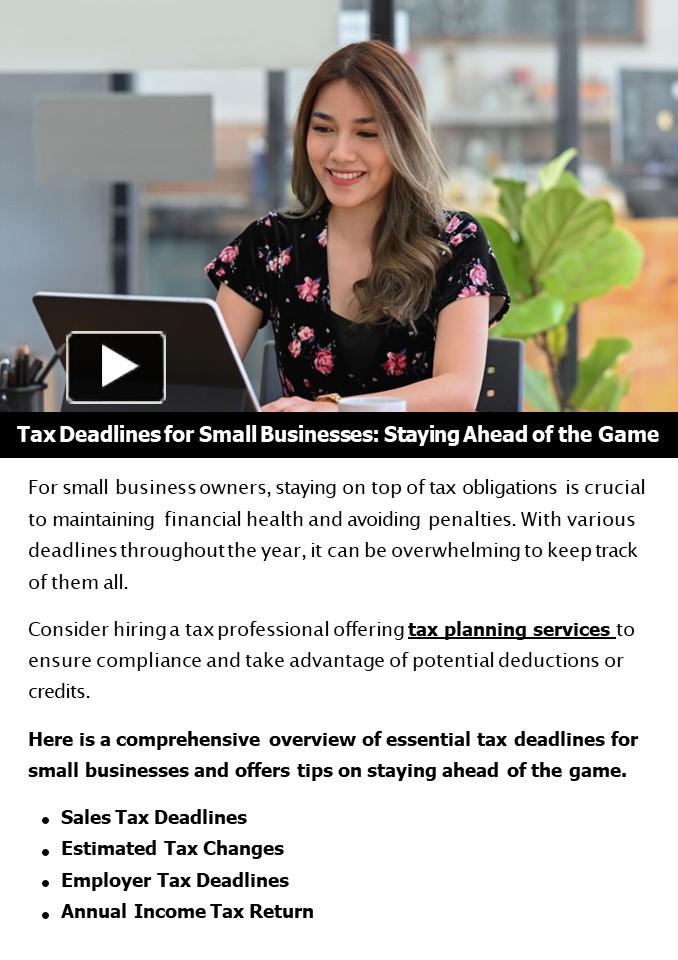 PPT – Tax Deadlines for Small Businesses: Staying Ahead of the Game PowerPoint presentation ...