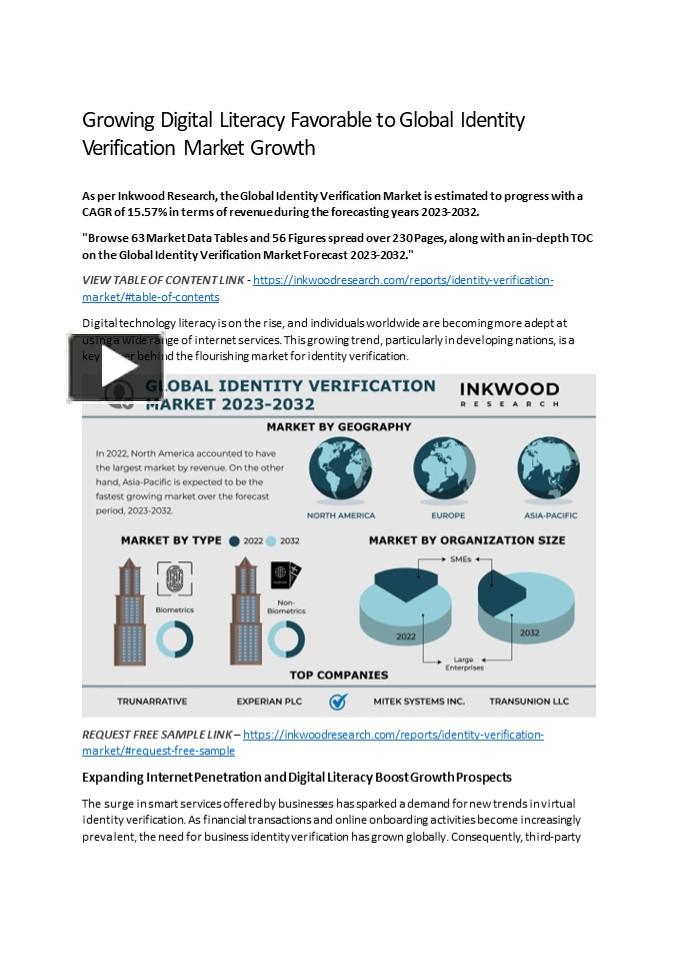 PPT – Growing Digital Literacy Favorable to Global Identity Verification Market Growth ...