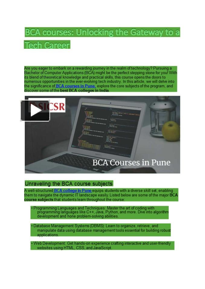 Ppt Bca Courses Unlocking The Gateway To A Tech Career Powerpoint Presentation Free To 