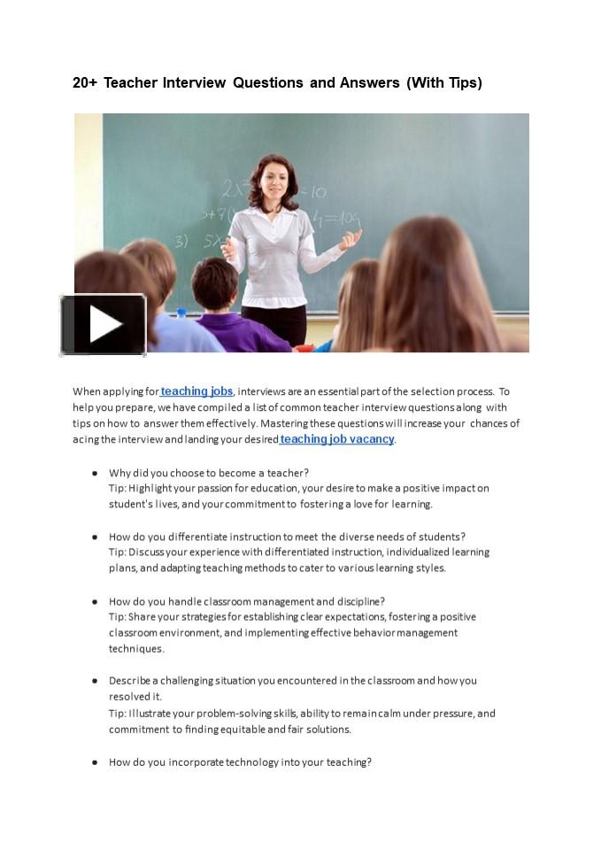 PPT – Teaching Jobs- 20+ Teacher Interview Questions and Answers ...