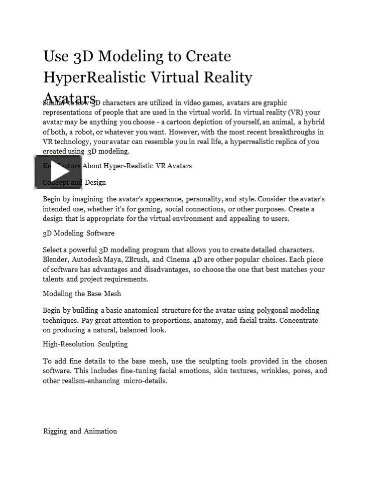 PPT – Use 3D Modeling to Create Hyper-Realistic Virtual Reality Avatars PowerPoint presentation ...