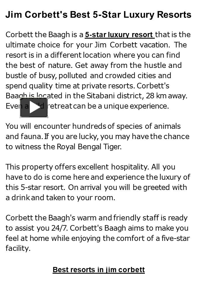 Jim Corbett's Best 5-Star Luxury Resorts presentation | free to download