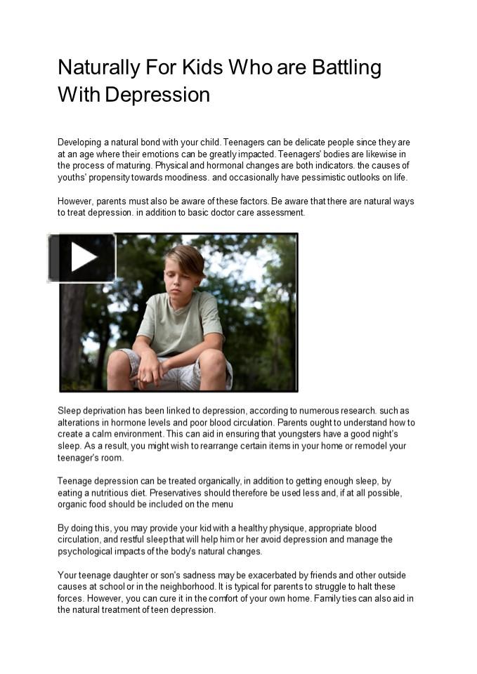 Naturally For Kids Who are Battling With Depression presentation | free ...