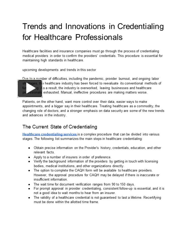 PPT – Trends and Innovations in Credentialing for Healthcare Professionals PowerPoint ...
