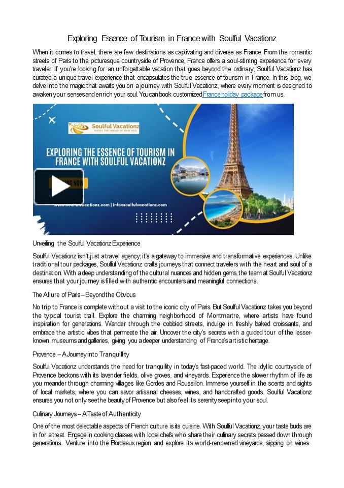 PPT – Exploring Essence of Tourism in France with Soulful Vacationz PowerPoint presentation ...