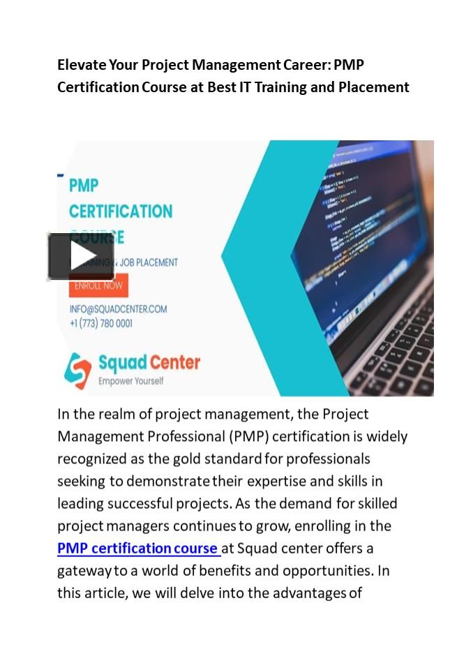 Elevate Your Project Management Career PMP Certification Course at Squadcenter IT Training and ...