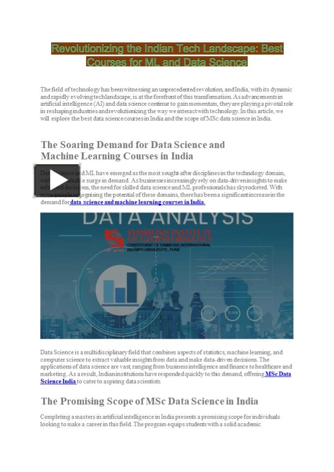 Revolutionizing the Indian Tech Landscape: Best Courses for ML and Data Science presentation ...