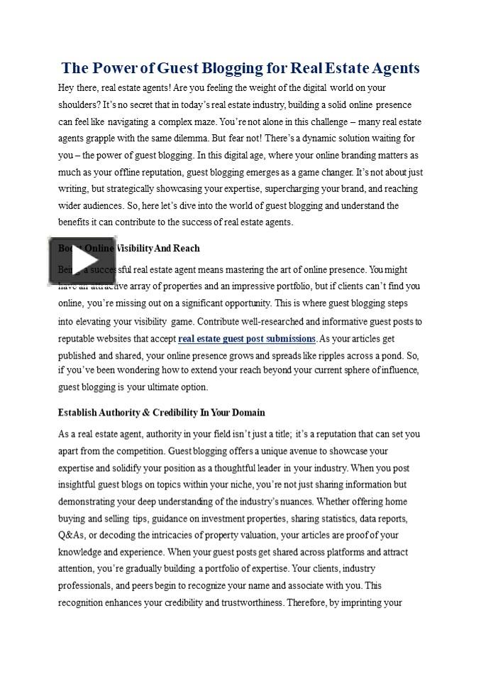 The Power of Guest Blogging for Real Estate Agents presentation | free to download