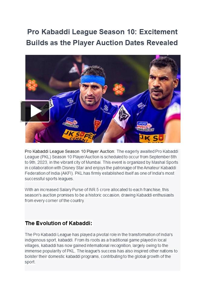 PPT – Pro Kabaddi League Season 10 Player Auction PowerPoint presentation | free to download ...