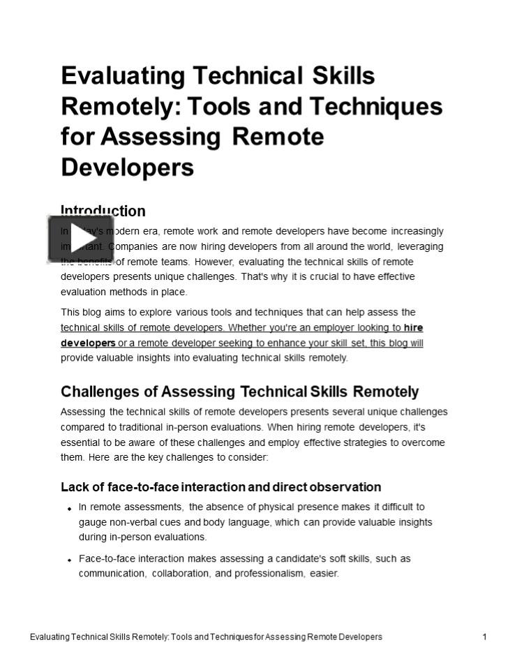 PPT – Evaluating Technical Skills Remotely: Tools and Techniques for Assessing Remote Developers ...