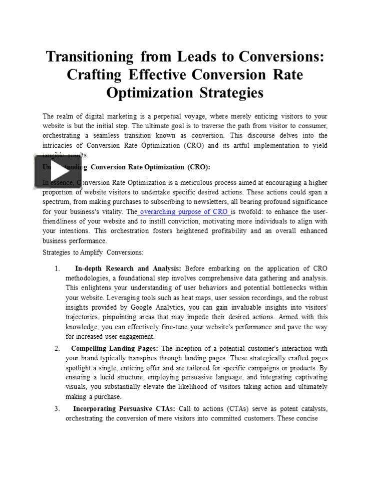 PPT – Transitioning from Leads to Conversions: Crafting Effective Conversion Rate Optimization ...