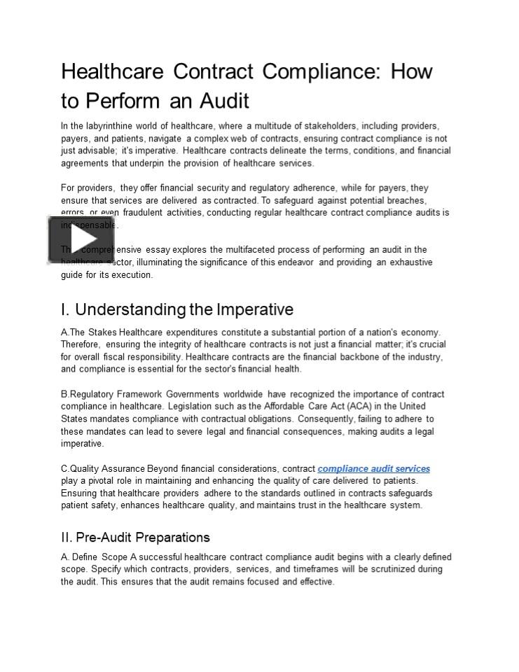 PPT – Healthcare Contract Compliance: How to Perform an Audit PowerPoint presentation | free to ...