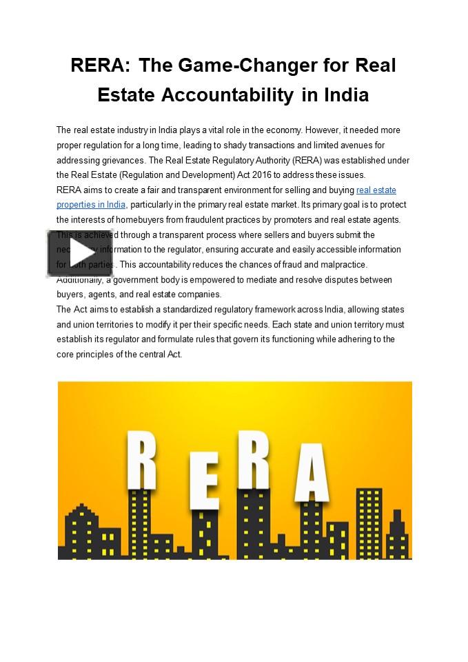 PPT – RERA: The Game-Changer for Real Estate Accountability in India PowerPoint presentation ...