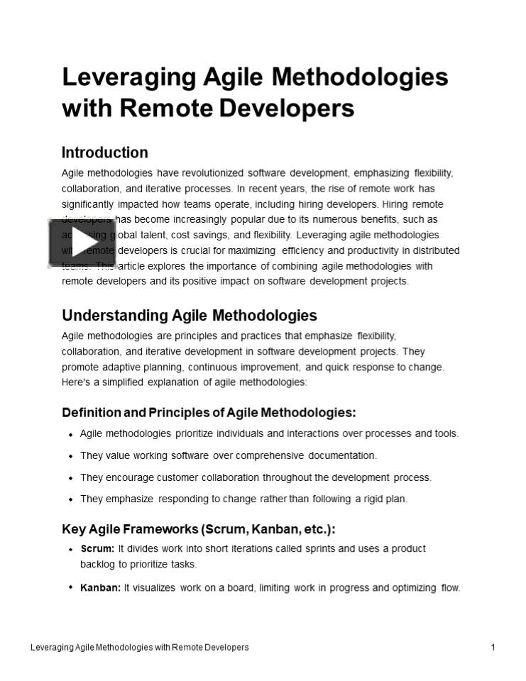 PPT – Leveraging Agile Methodologies with Remote Developers PowerPoint presentation | free to ...