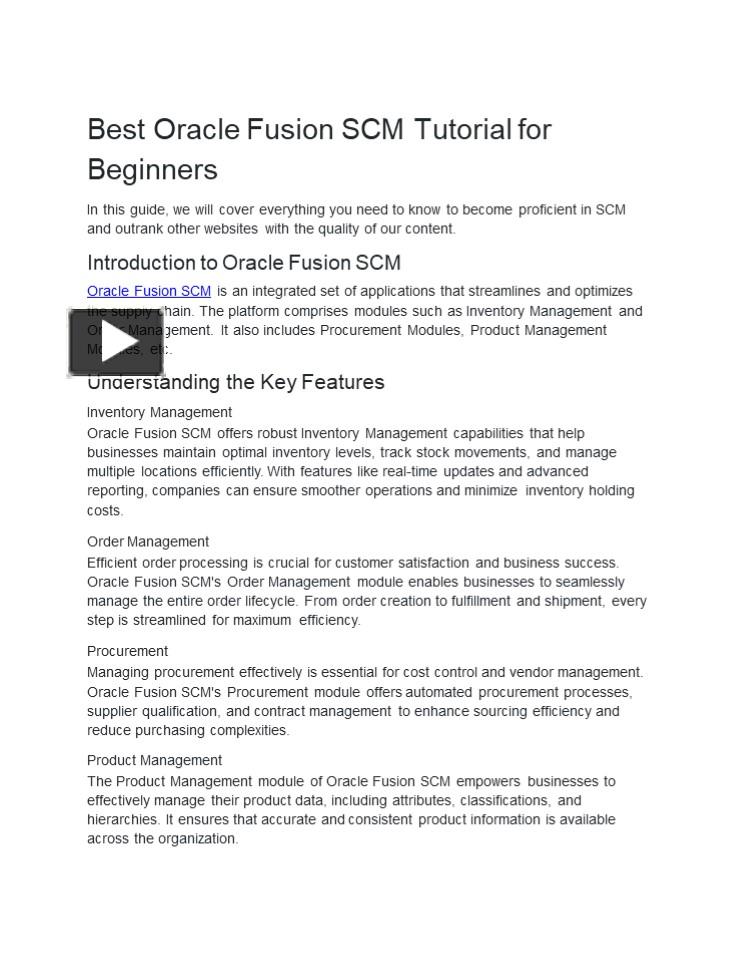 Best Oracle Fusion SCM Tutorial for Beginners presentation | free to download