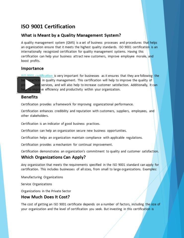 PPT – ISO 9001 Certification PowerPoint presentation | free to download - id: 977ea3-NzY2M