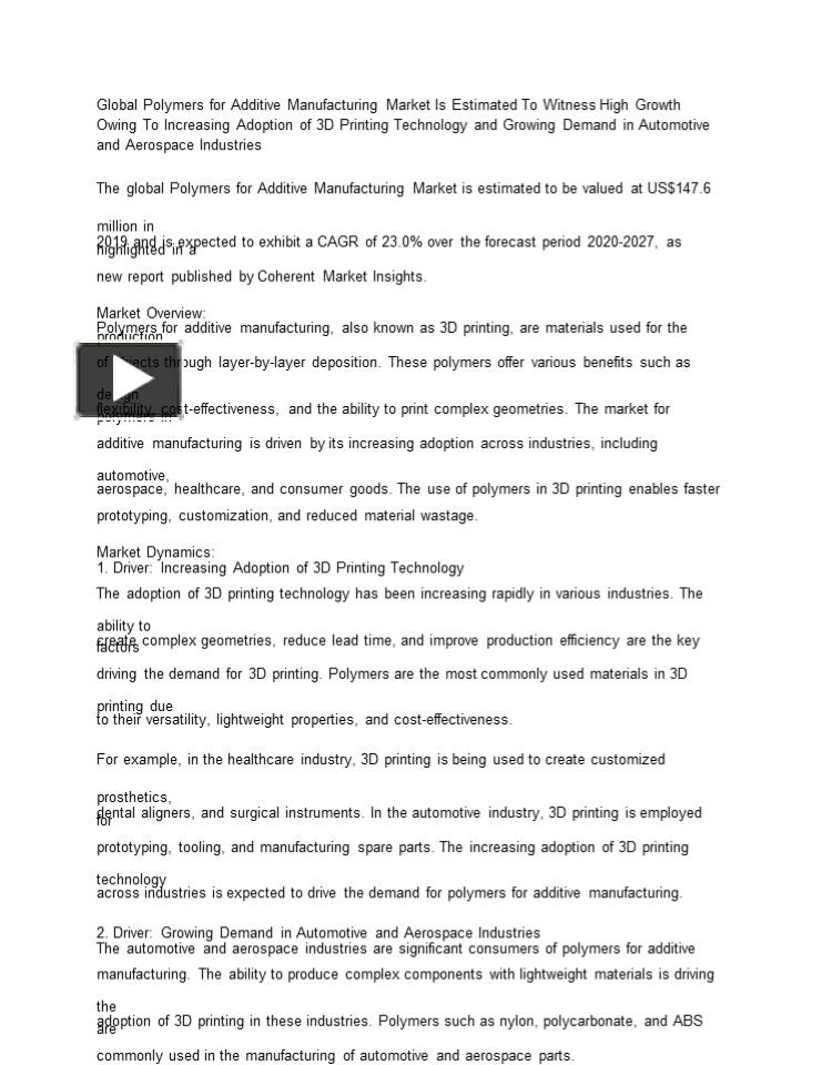 PPT – Polymers For Additive Manufacturing Market PowerPoint ...