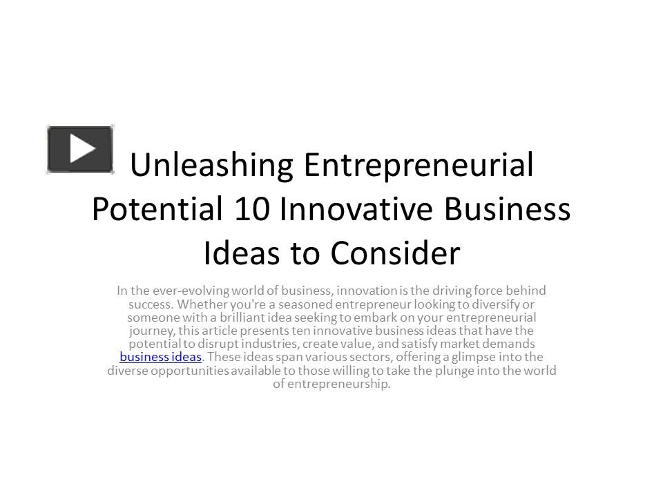 PPT – Unleashing Innovation: 10 Unique Business Ideas to Inspire Entrepreneurs (1) PowerPoint ...