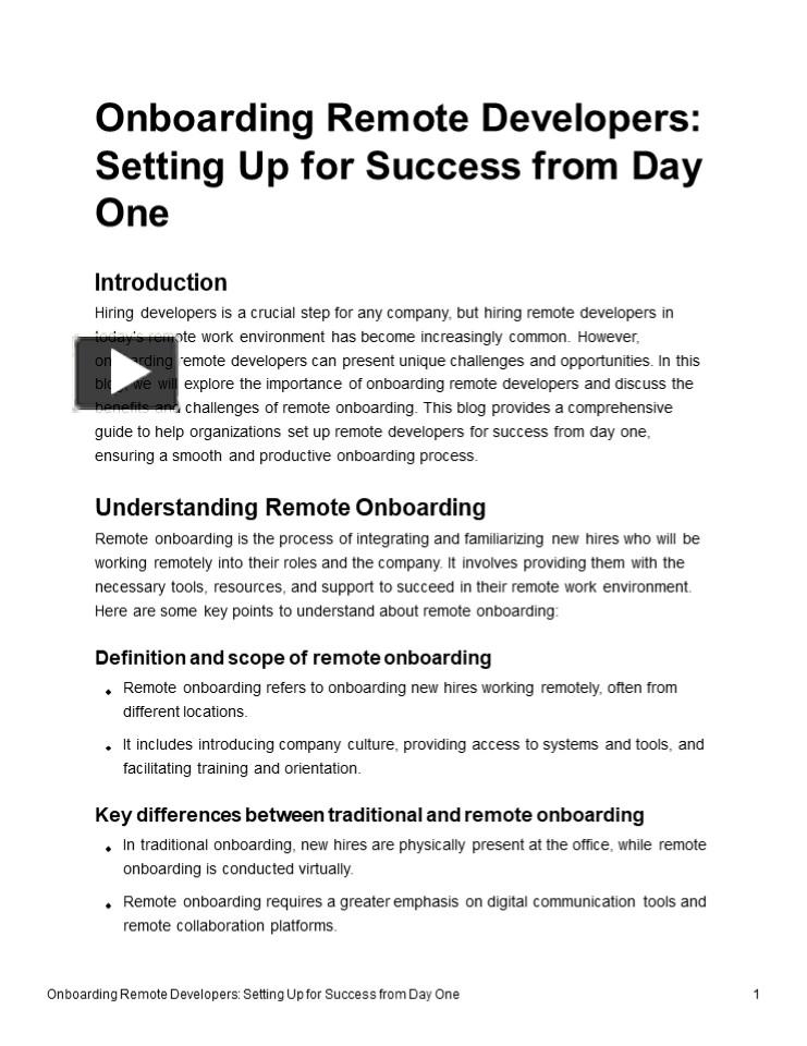 Onboarding Remote Developers: Setting Up for Success from Day One presentation | free to download