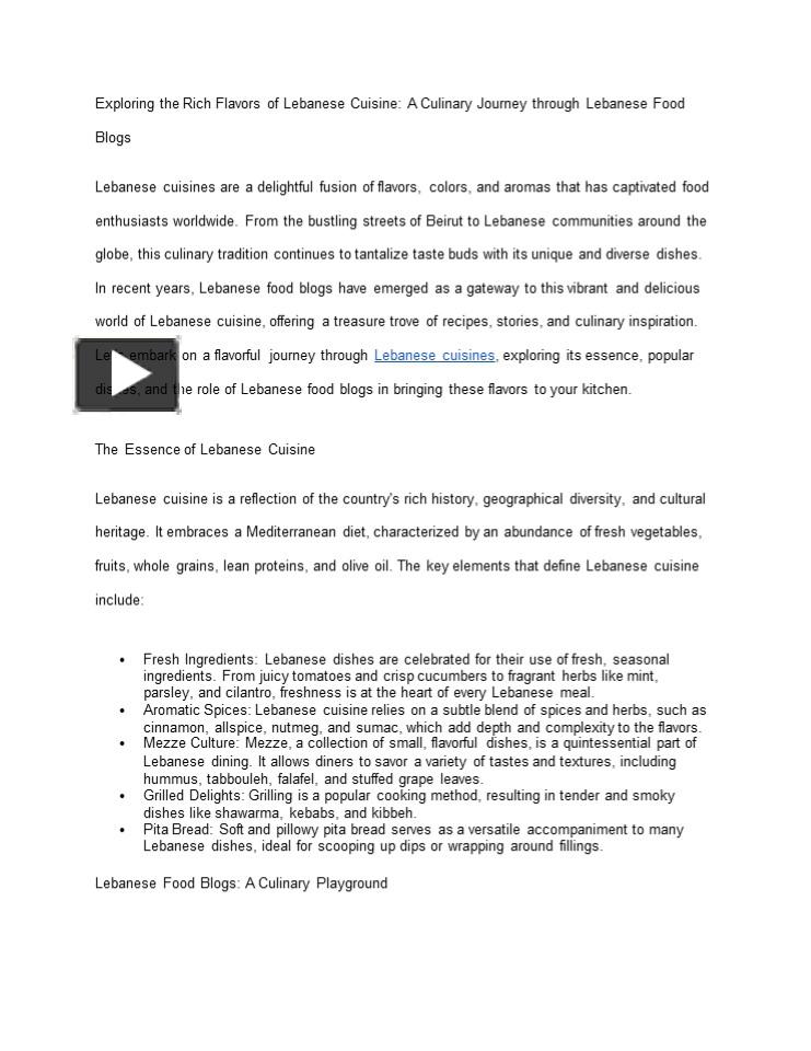 PPT – Exploring the Rich Flavors of Lebanese Cuisine A Culinary Journey through Lebanese Food ...