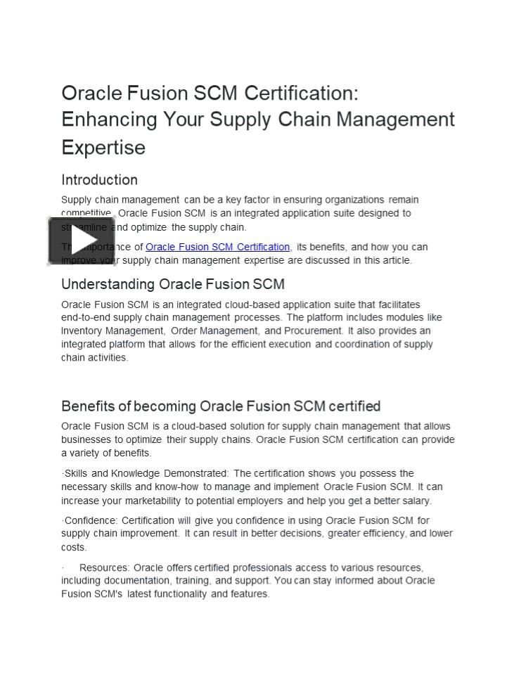 PPT – Oracle Fusion SCM Certification: Enhancing Your Supply Chain Management Expertise ...