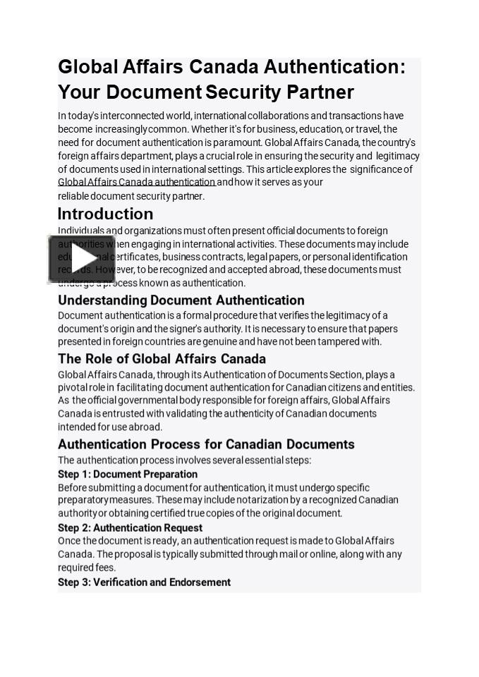 Global Affairs Canada Authentication: Your Document Security Partner presentation | free to download