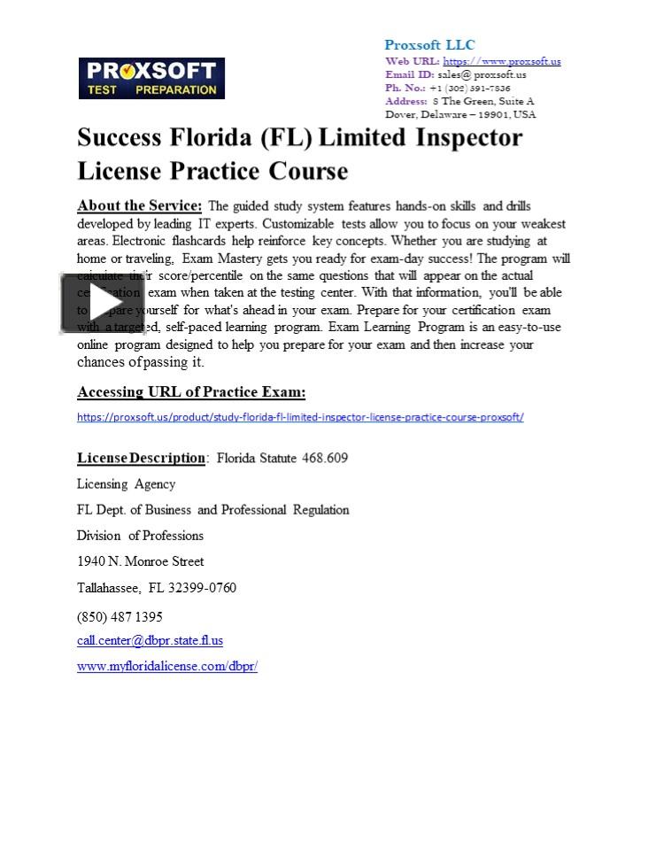 PPT – Success Florida (FL) Limited Inspector License Practice Course ...