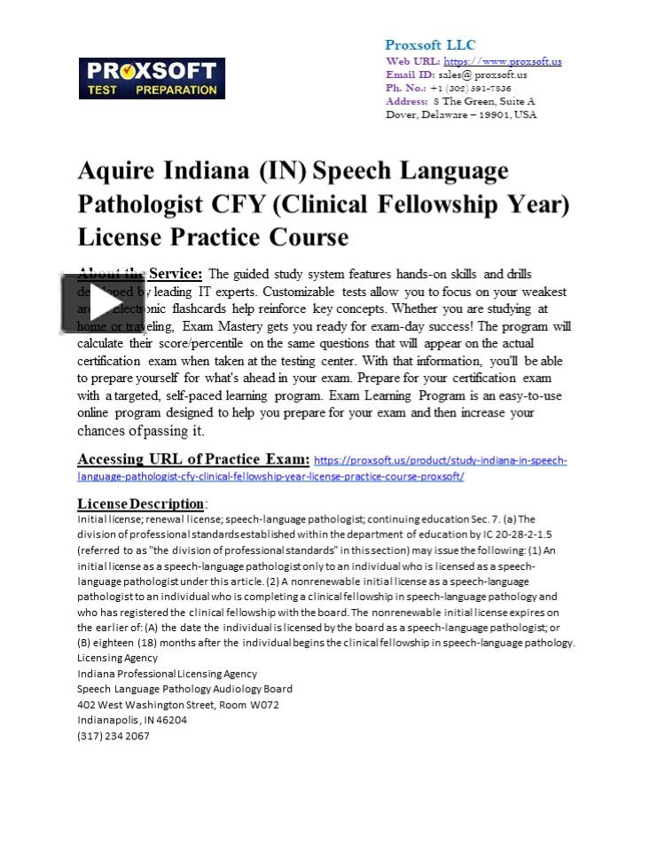 PPT – Aquire Indiana (IN) Speech Language Pathologist CFY (Clinical Fellowship Year) License ...