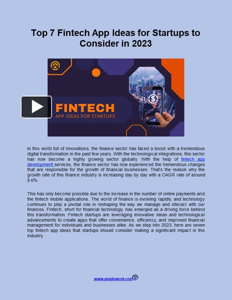 Top 7 Fintech App Ideas for Startups to Consider in 2023 presentation | free to download